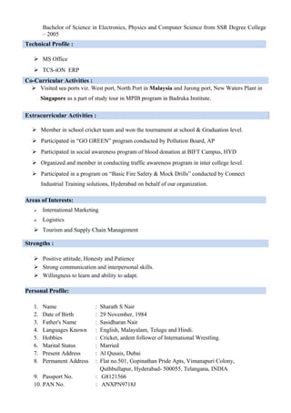 SHARATH NAIR word cv | PDF