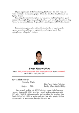 erwin dizon updated resume july 2016 | PDF