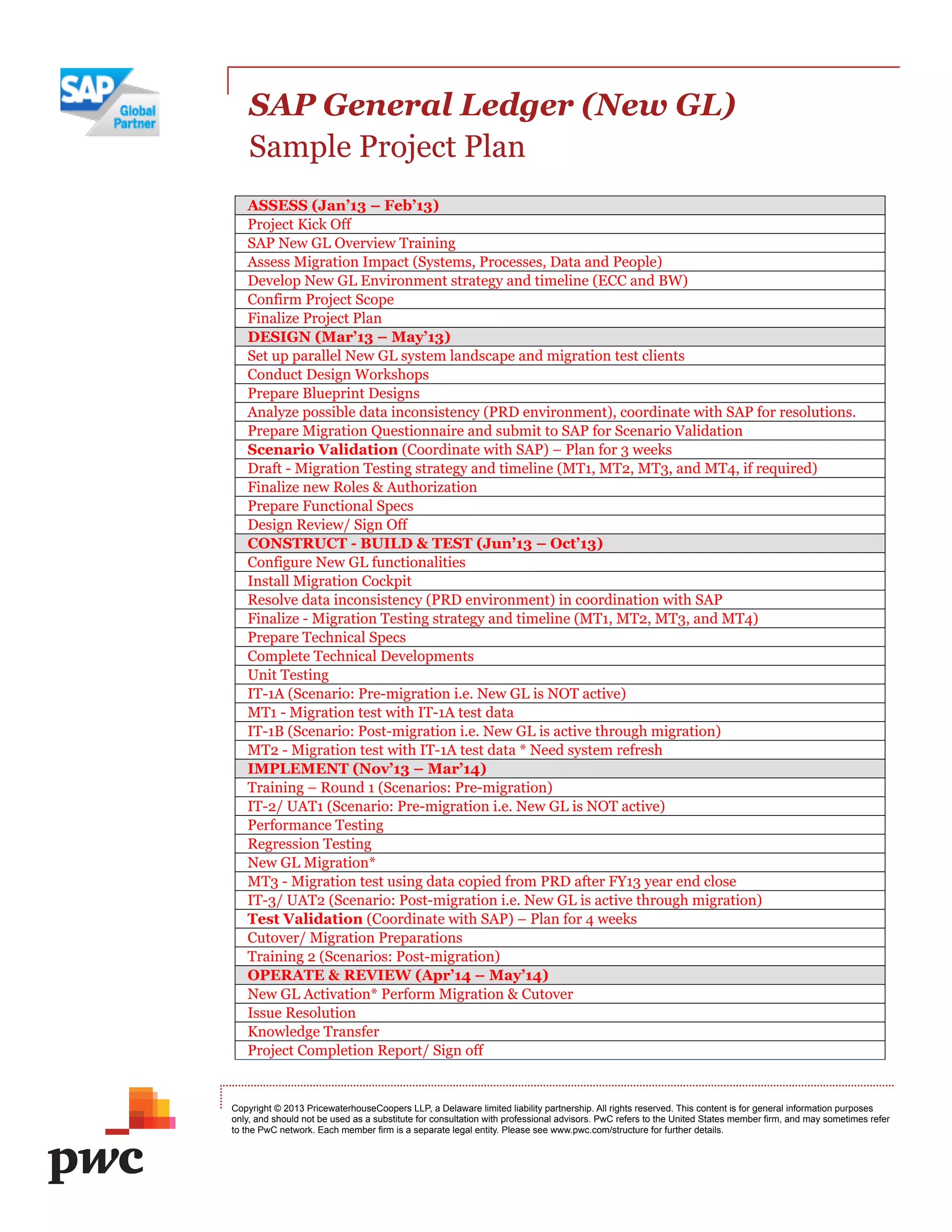 SAP General Ledger_Sample Project Plan | PDF