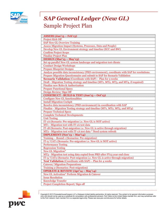 SAP General Ledger_Sample Project Plan | PDF | Technology & Computing