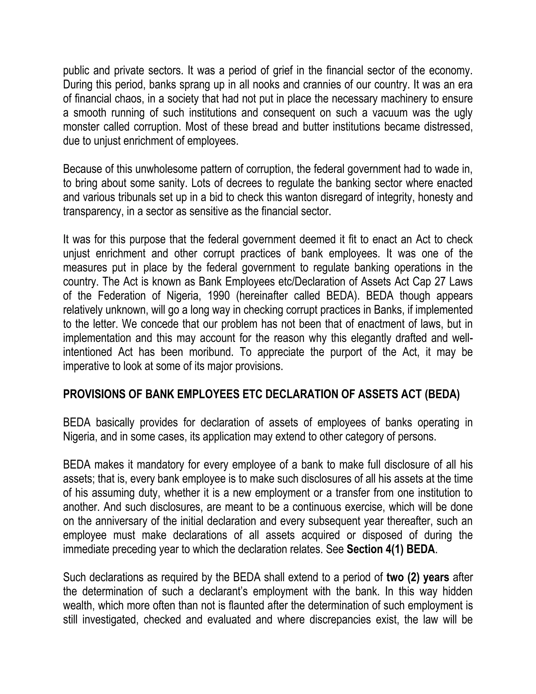 Bank Employees and Assets Declaration Law | PDF