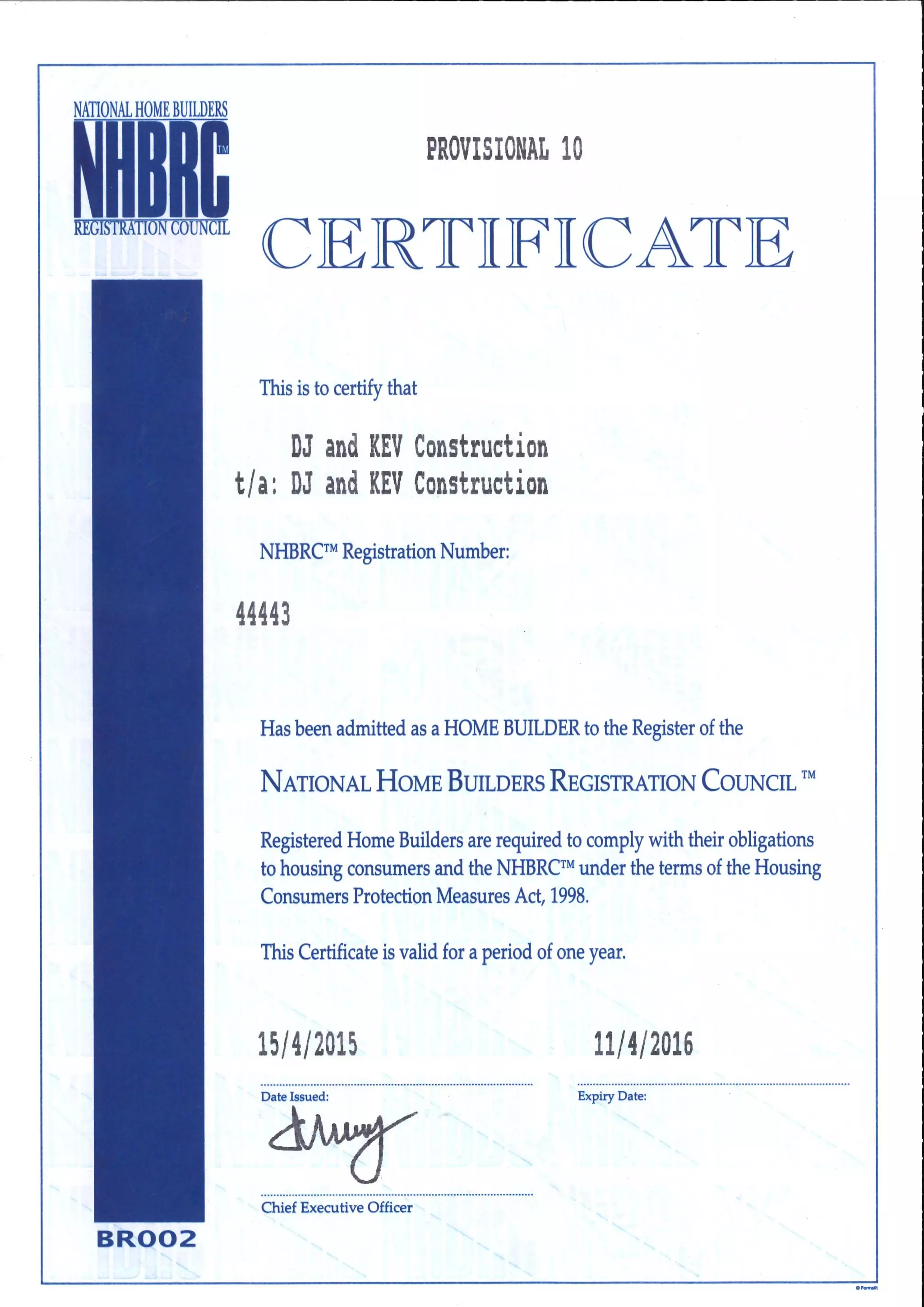 NHBRC Certificate | PDF