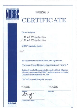 NHBRC Certificate | PDF