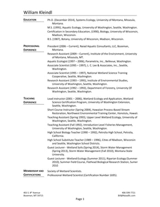 Kleindl CV_academic_current | DOCX | Environmental Services Industry ...