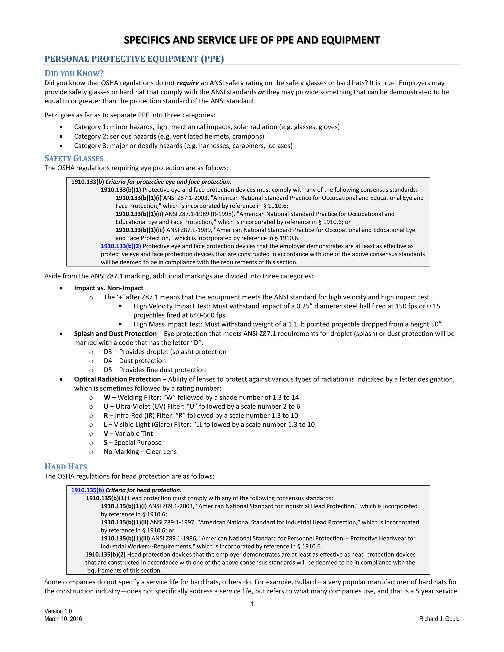 Service Life of PPE and Equipment v1.0 | PDF