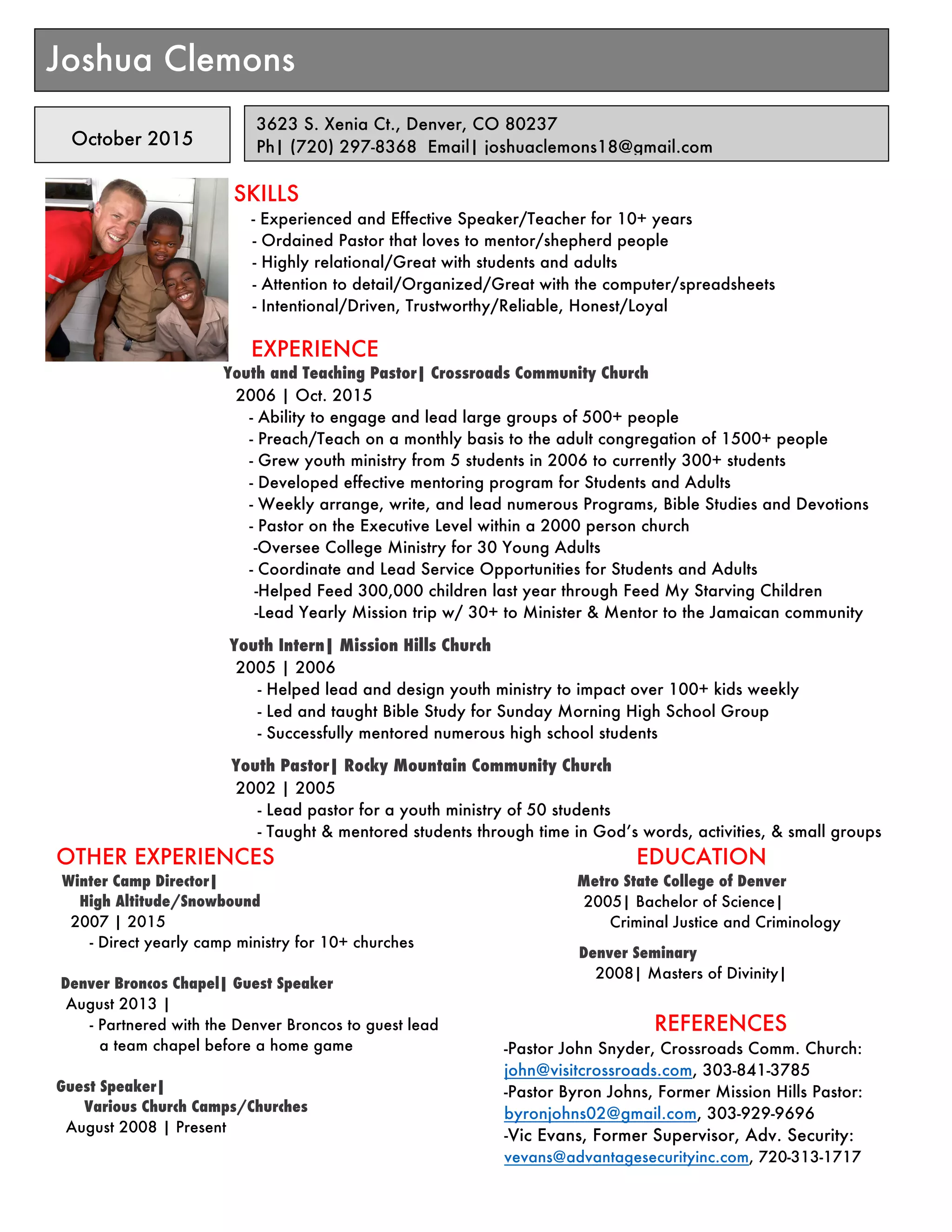 Joshua Clemons Resume October15 | PDF | Christianity | Religion ...