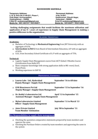 Ravikishore Resume 04-12-2016 | PDF