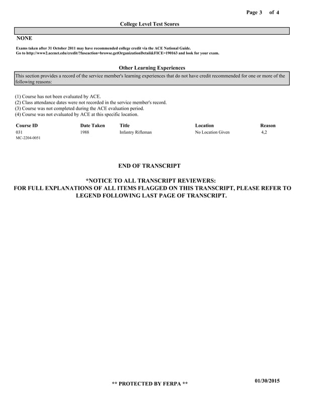 Military Transcript | PDF