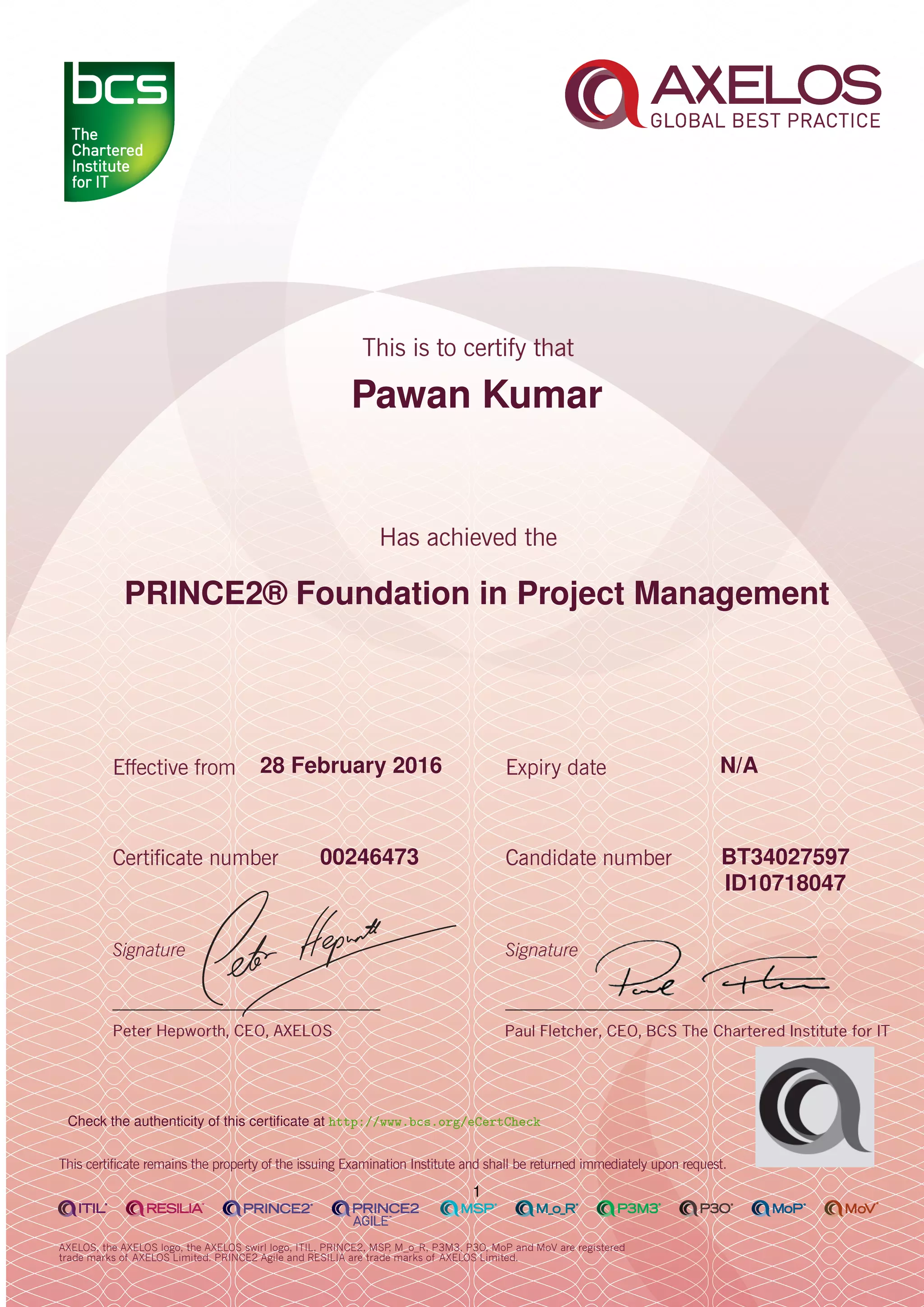 PRINCE2 Certificate | PDF
