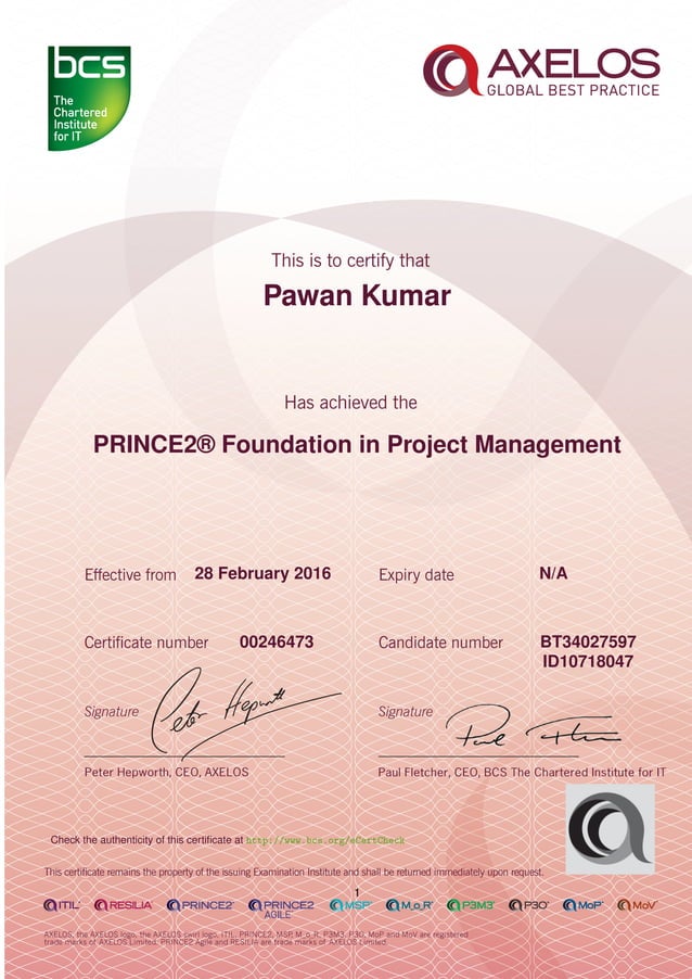 PRINCE2 Certificate | PDF