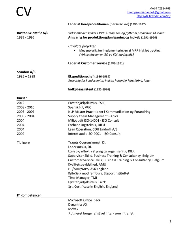 CV Marianne Thompson | PDF