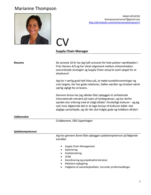 CV Marianne Thompson | PDF