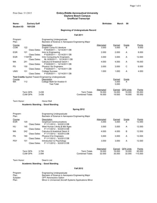 ERAU May 2015 Unofficial Transcript | PDF