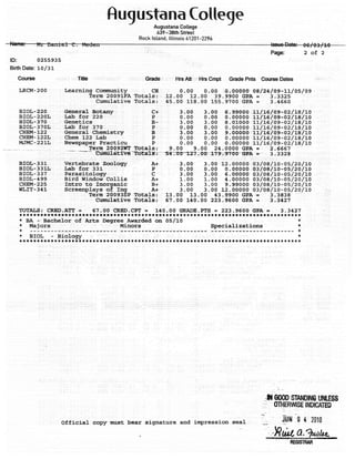 Augustana College transcript | PDF