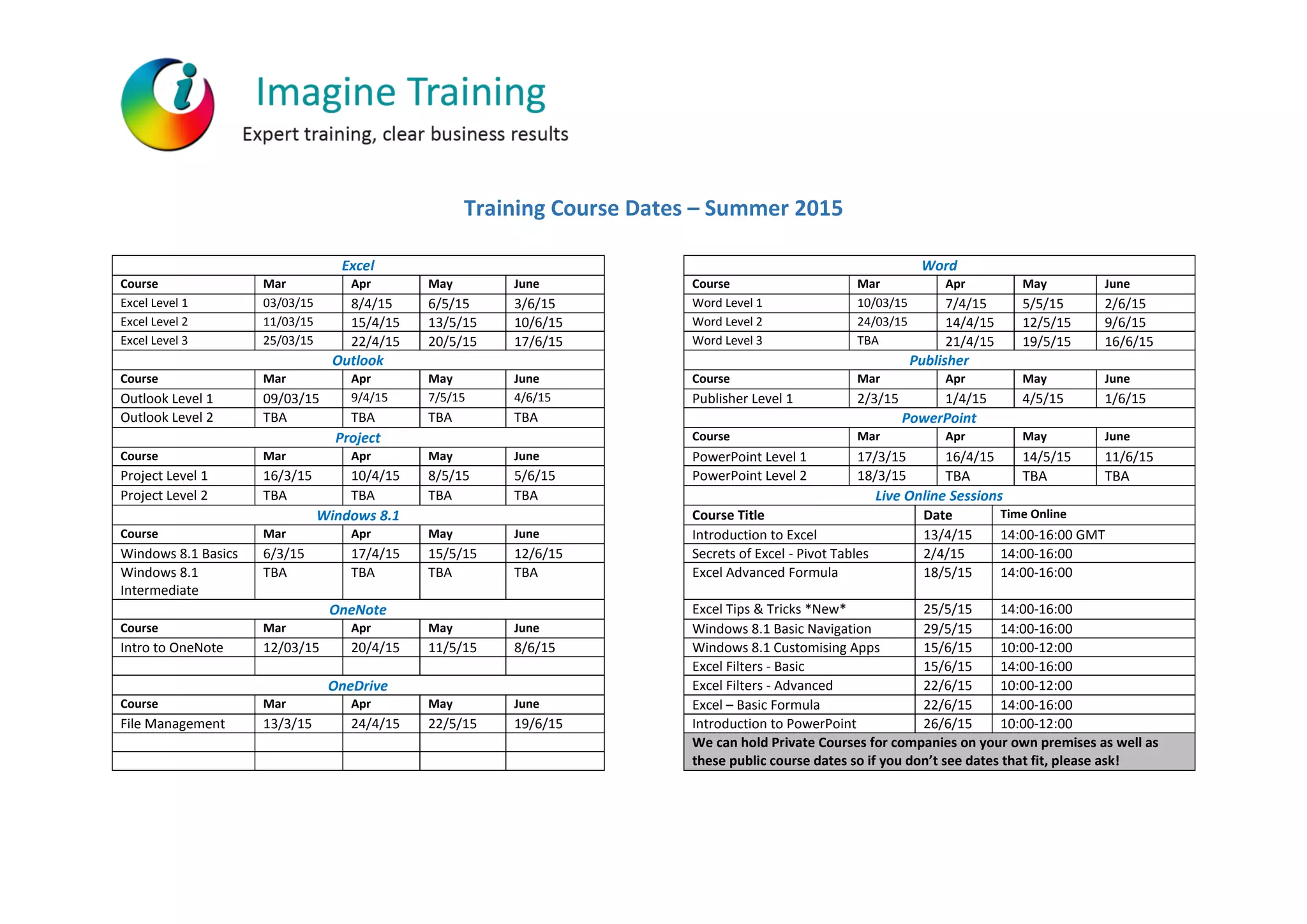 Summer_Training_Course_Dates_2015 | PDF