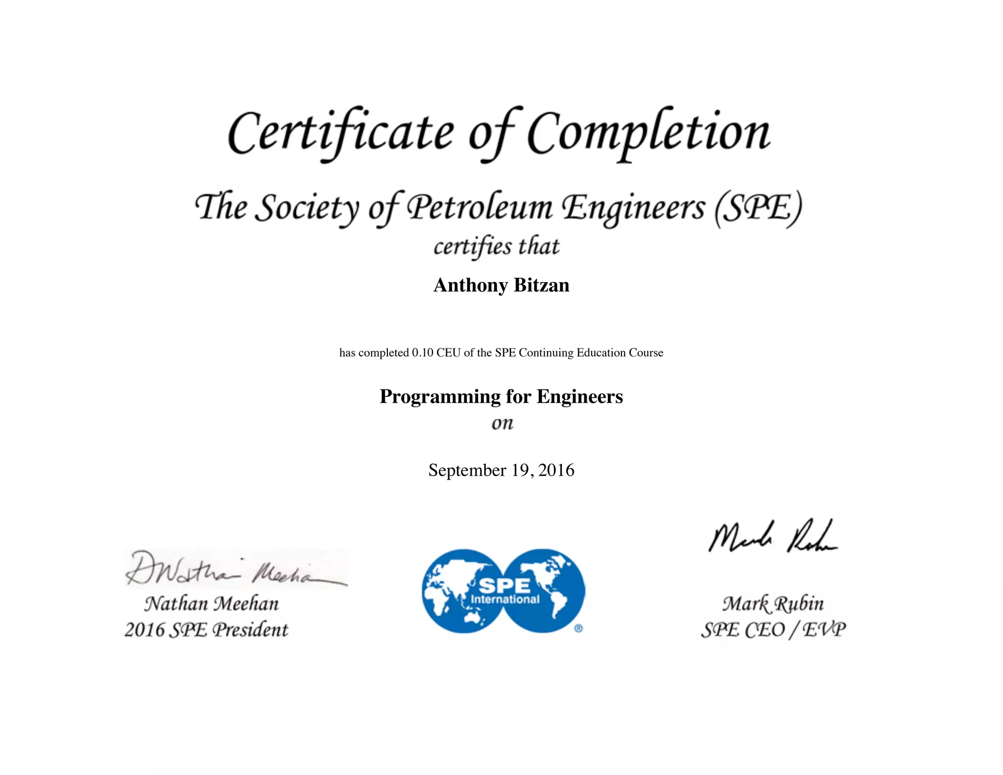 The Society of Petroleum Engineers - Printable Certificate | PDF ...