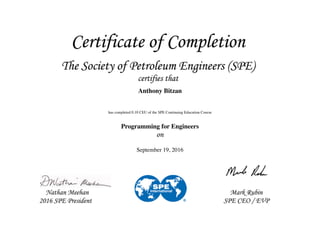 The Society of Petroleum Engineers - Printable Certificate | PDF ...