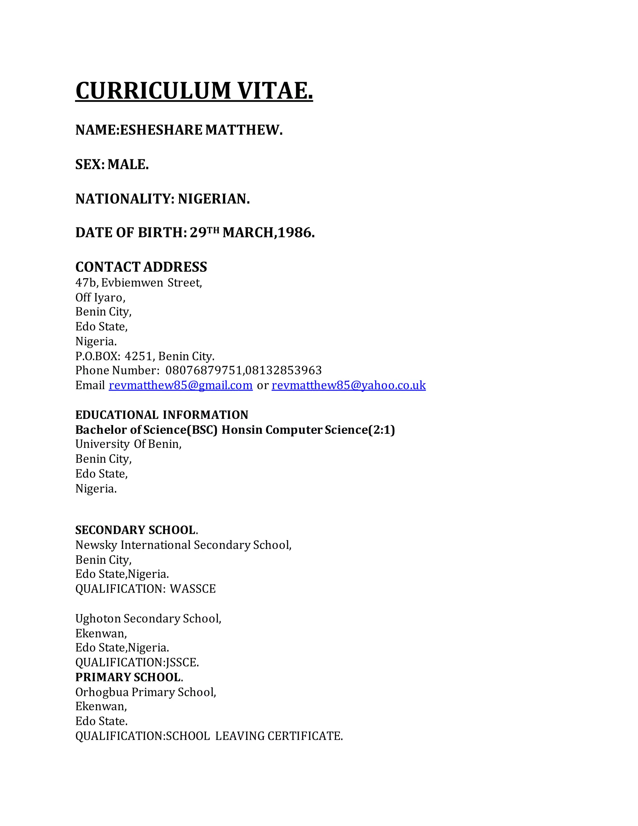 My Curriculum Vitae | DOCX | Education