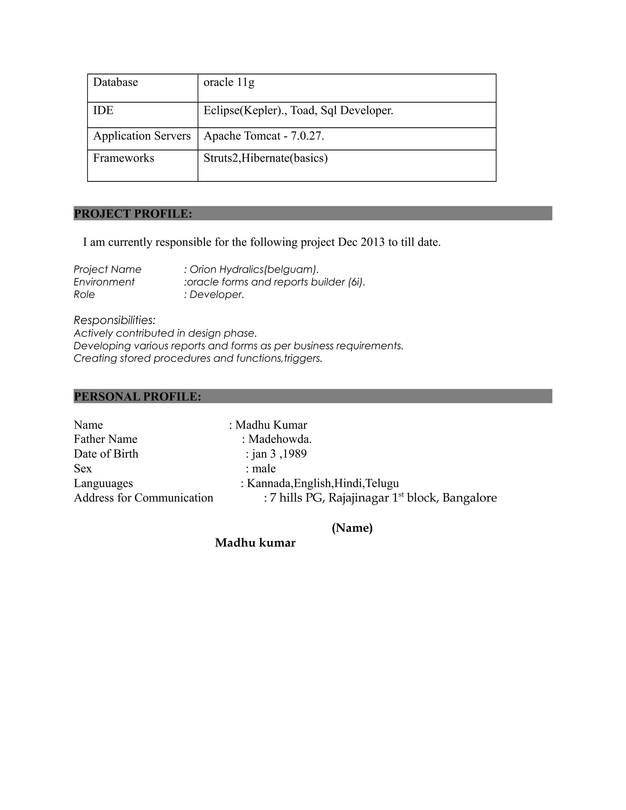 madhu_PLSQL_1+yrs_exp_resume | PDF