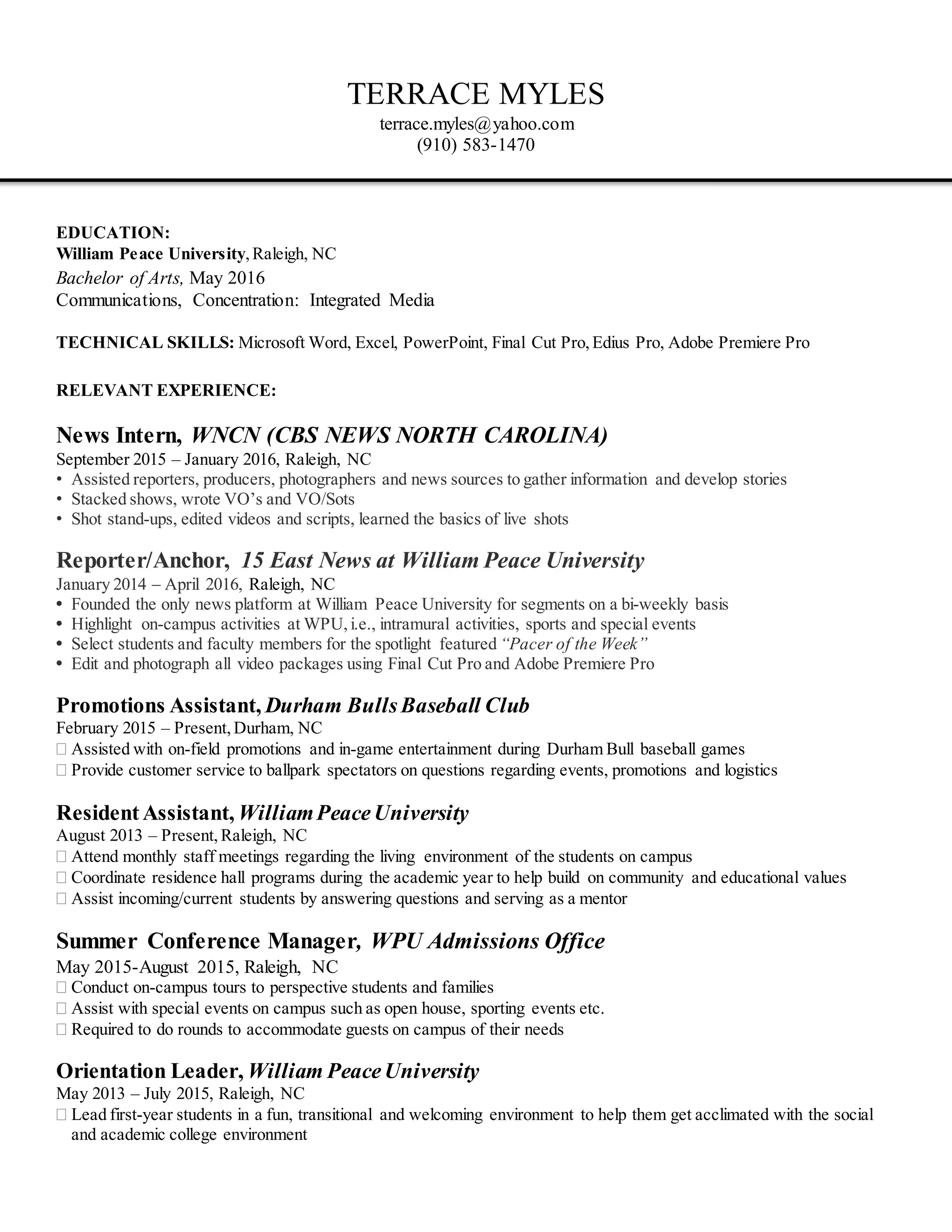 Terrace L Myles Resume | DOCX | College Education | Education
