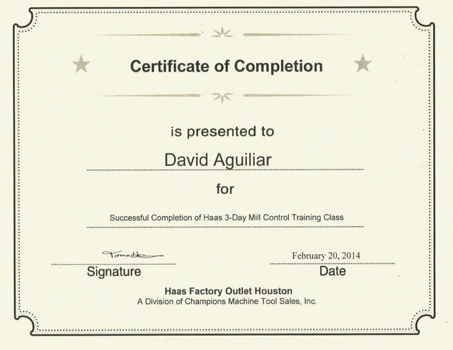 Haas Training Certificate | PPT