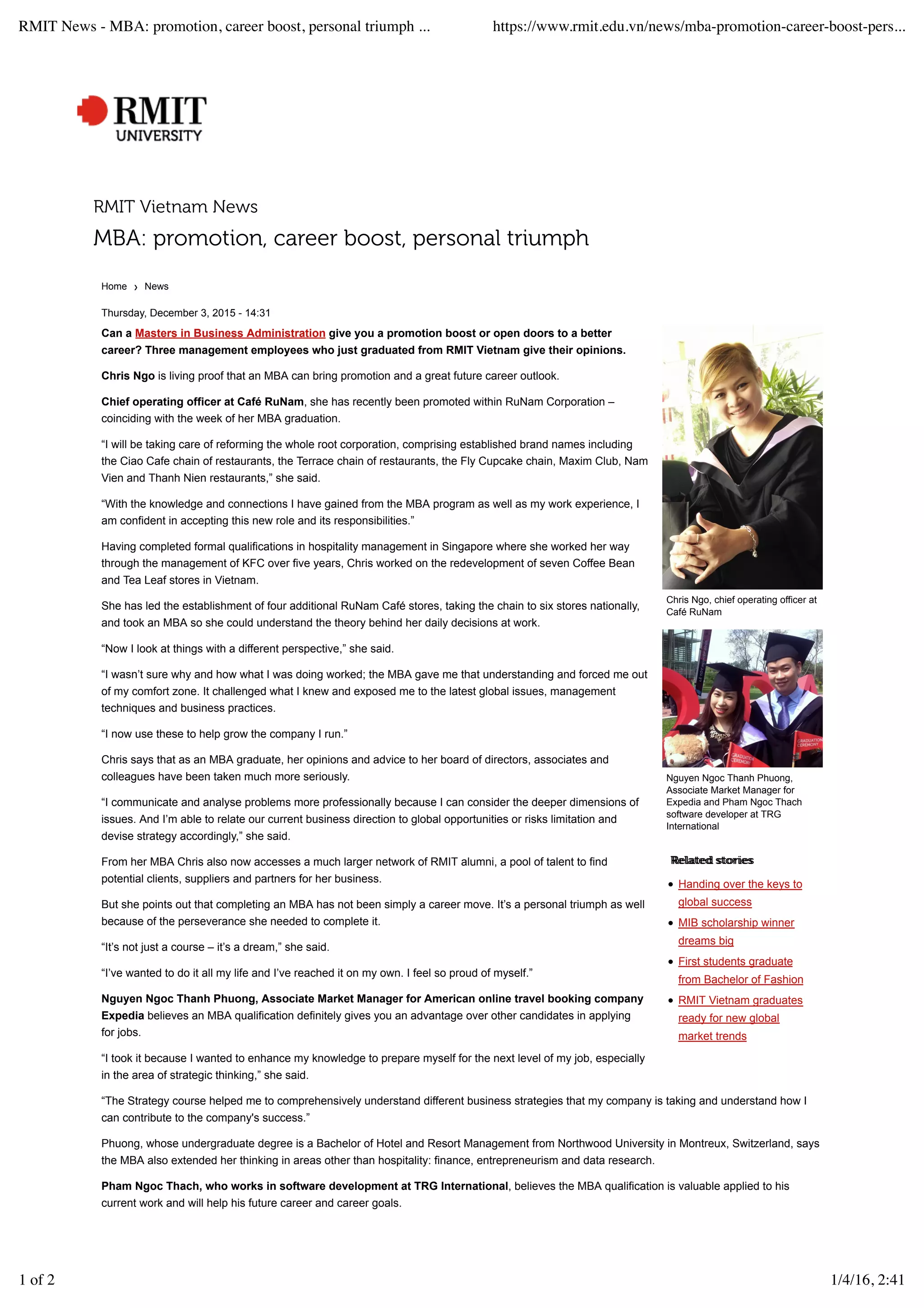 RMIT News - MBA: promotion, career boost, personal triumph | RMIT ...