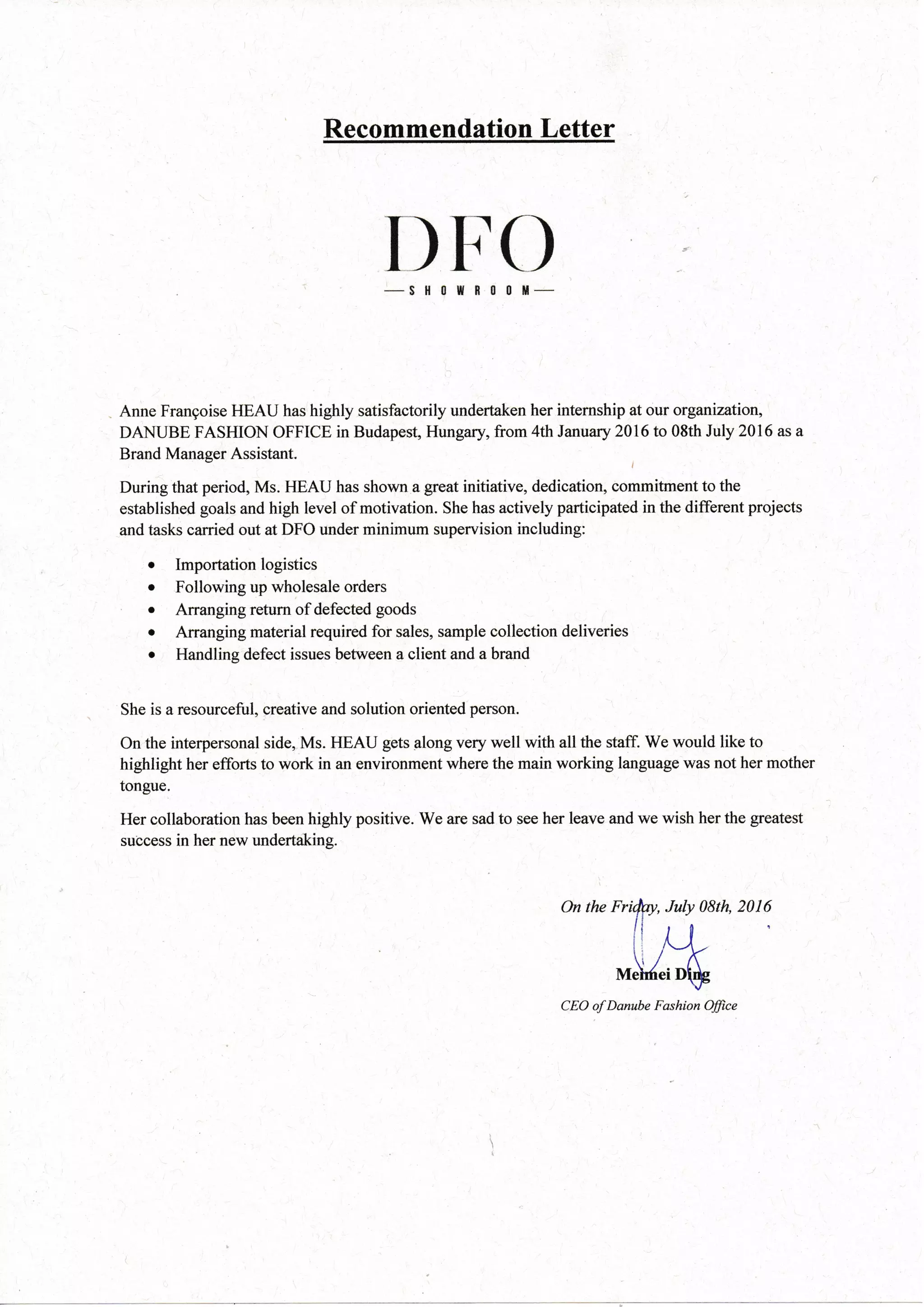 recommandation letter DFO | PDF