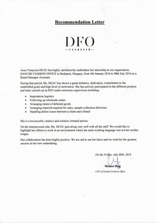 recommandation letter DFO | PDF