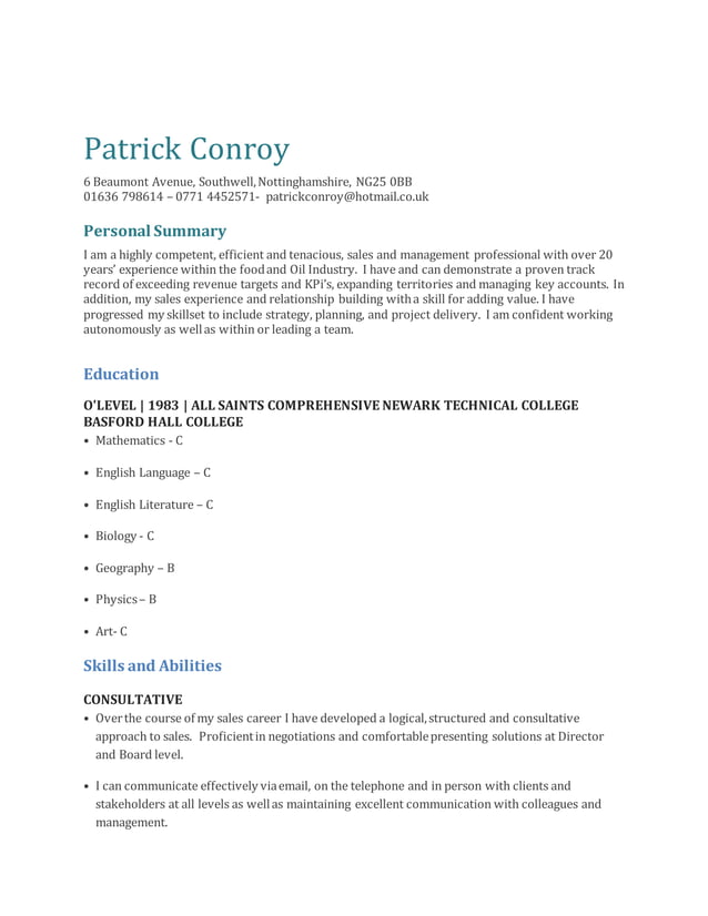 Patrick Conroy CV 2017 | PDF