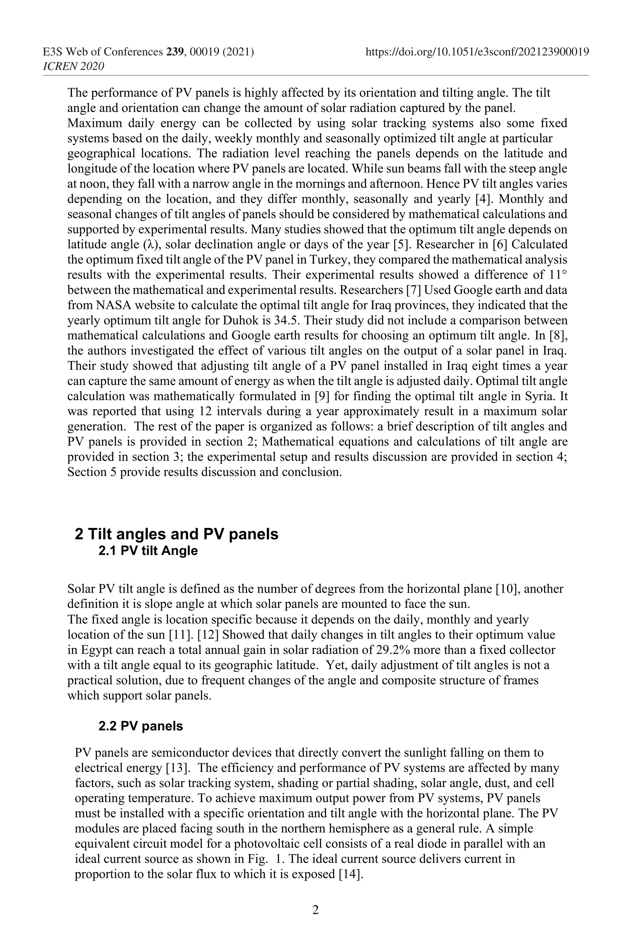 Photovoltaic panels tilt angle optimization | PDF