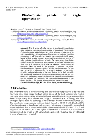 Photovoltaic panels tilt angle optimization | PDF