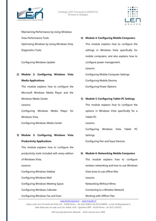 Configuring windows vista mobile computing and applications - Scheda corso LEN | PDF | Computing ...