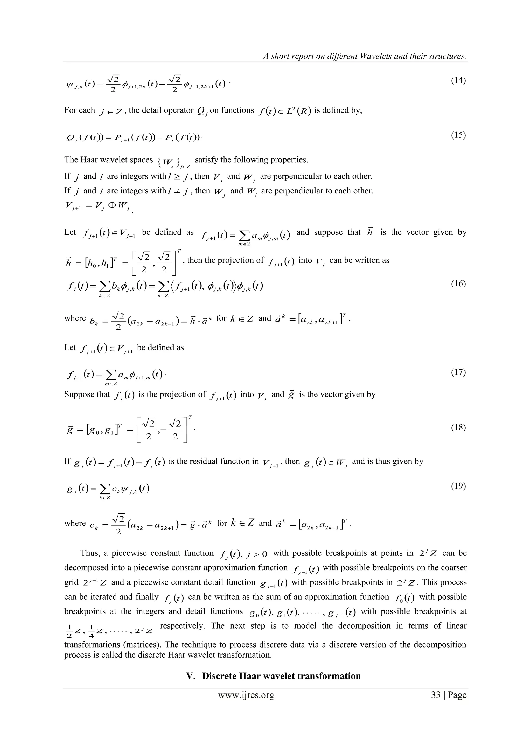 A Short Report on Different Wavelets and Their Structures | PDF