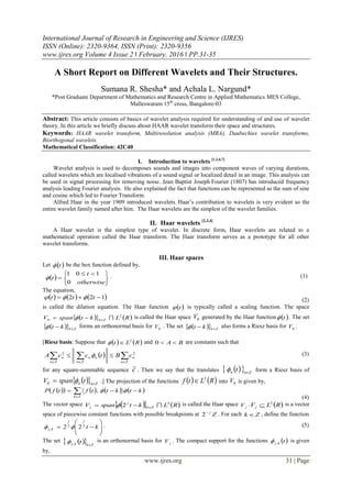 A Short Report on Different Wavelets and Their Structures | PDF