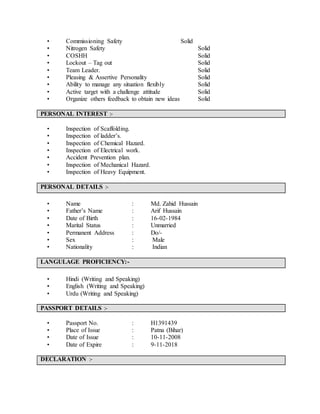 Zahid Safety Officer CV | DOCX