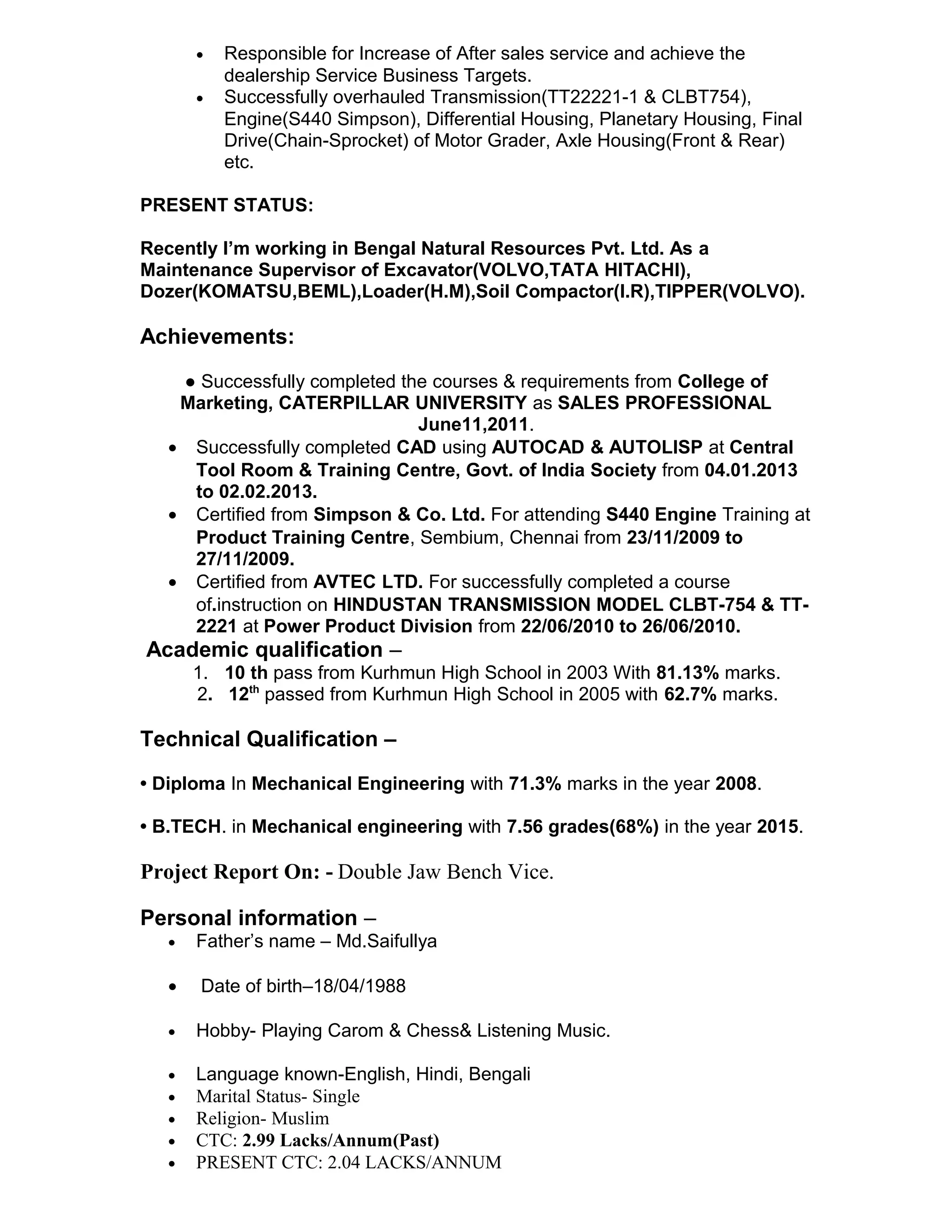 Resume Of Md.Javed Miandad (1) (1) | PDF