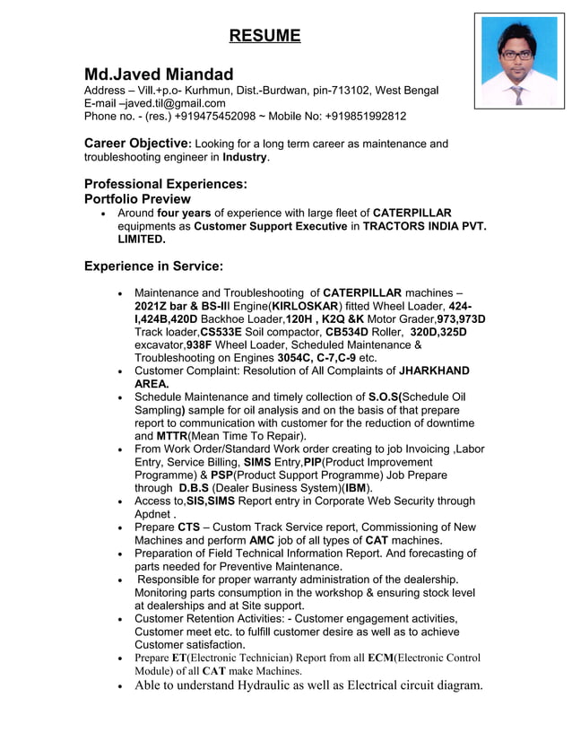 Resume Of Md.Javed Miandad (1) (1) | PDF