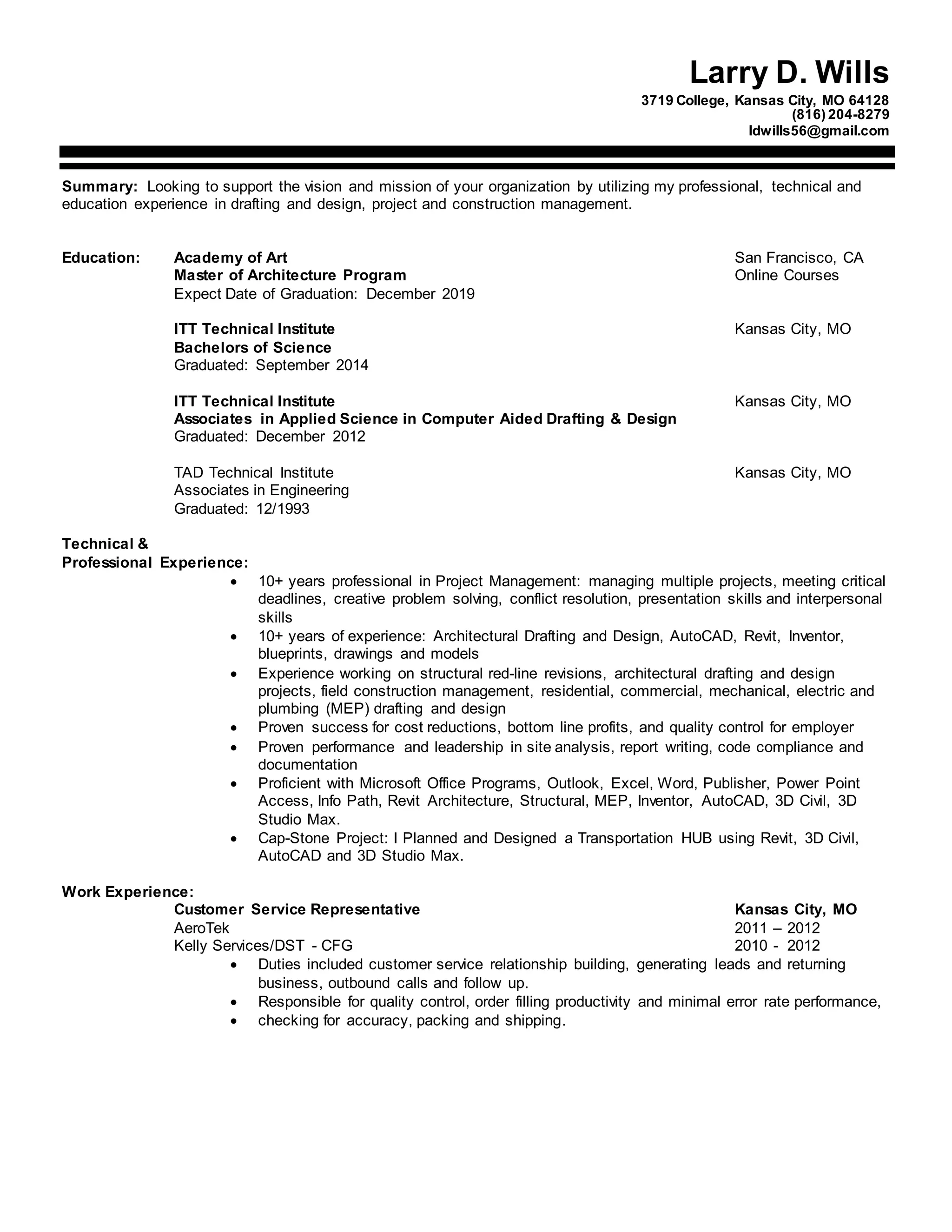 Larry D Wills Resume 2015 | DOCX