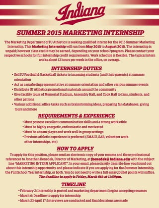 IU Athletics Marketing Internship Summer 2015 | PDF | Marketing and Advertising | Business