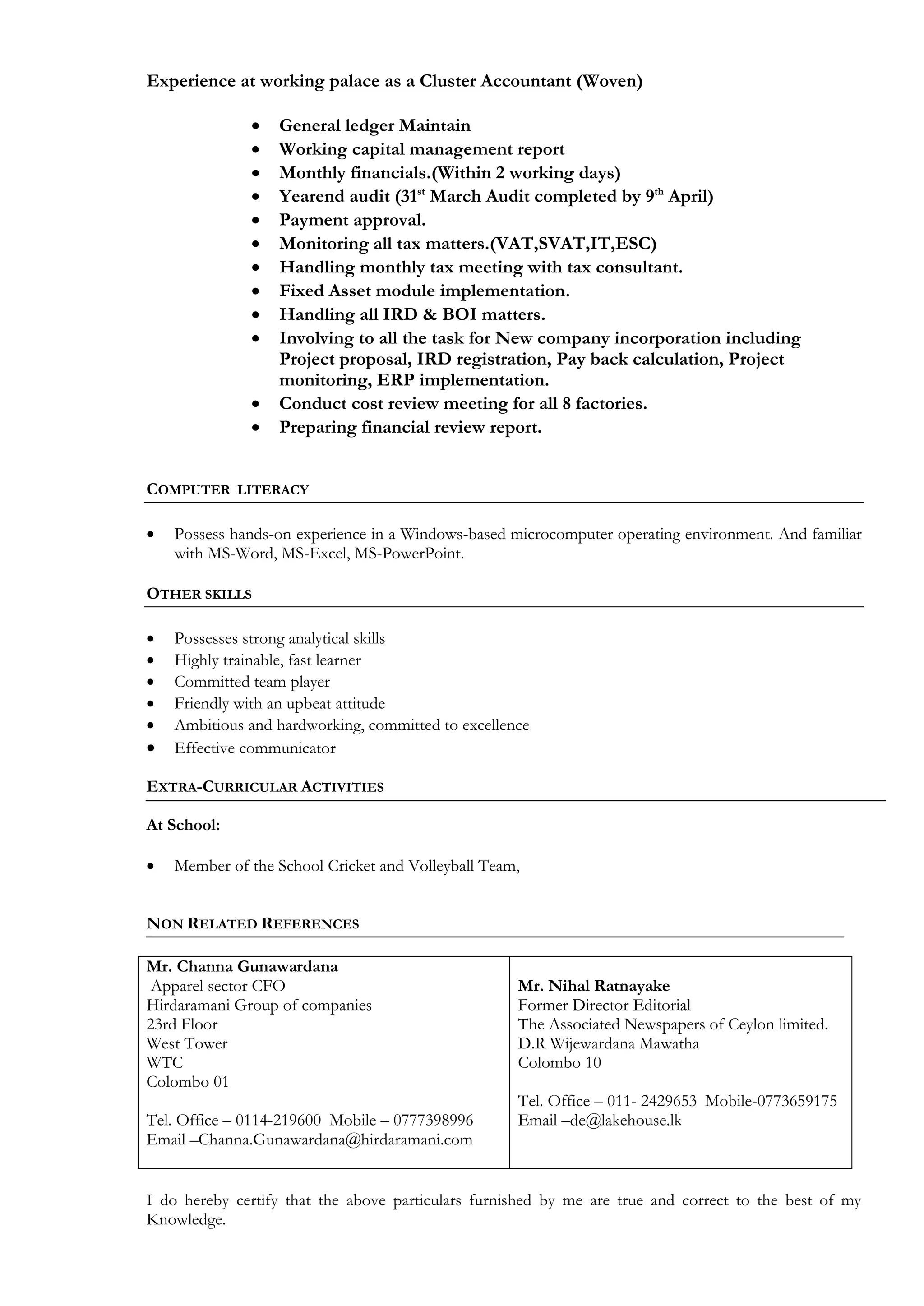 Resume of Milinda Bombuwala | PDF