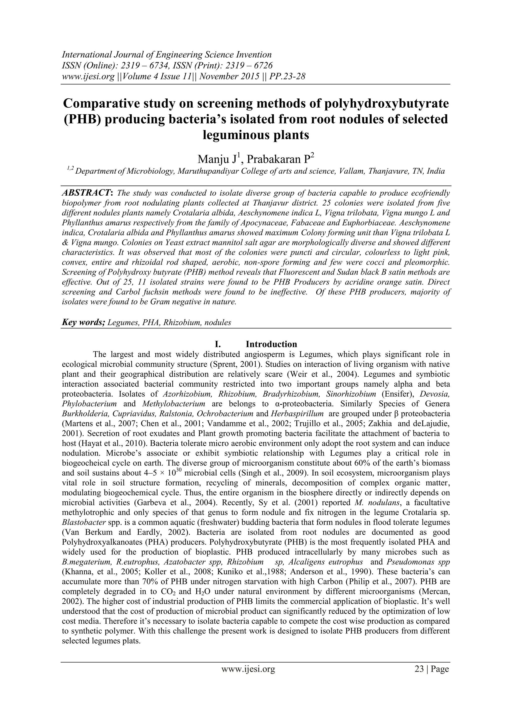 Comparative study on screening methods of polyhydroxybutyrate (PHB ...
