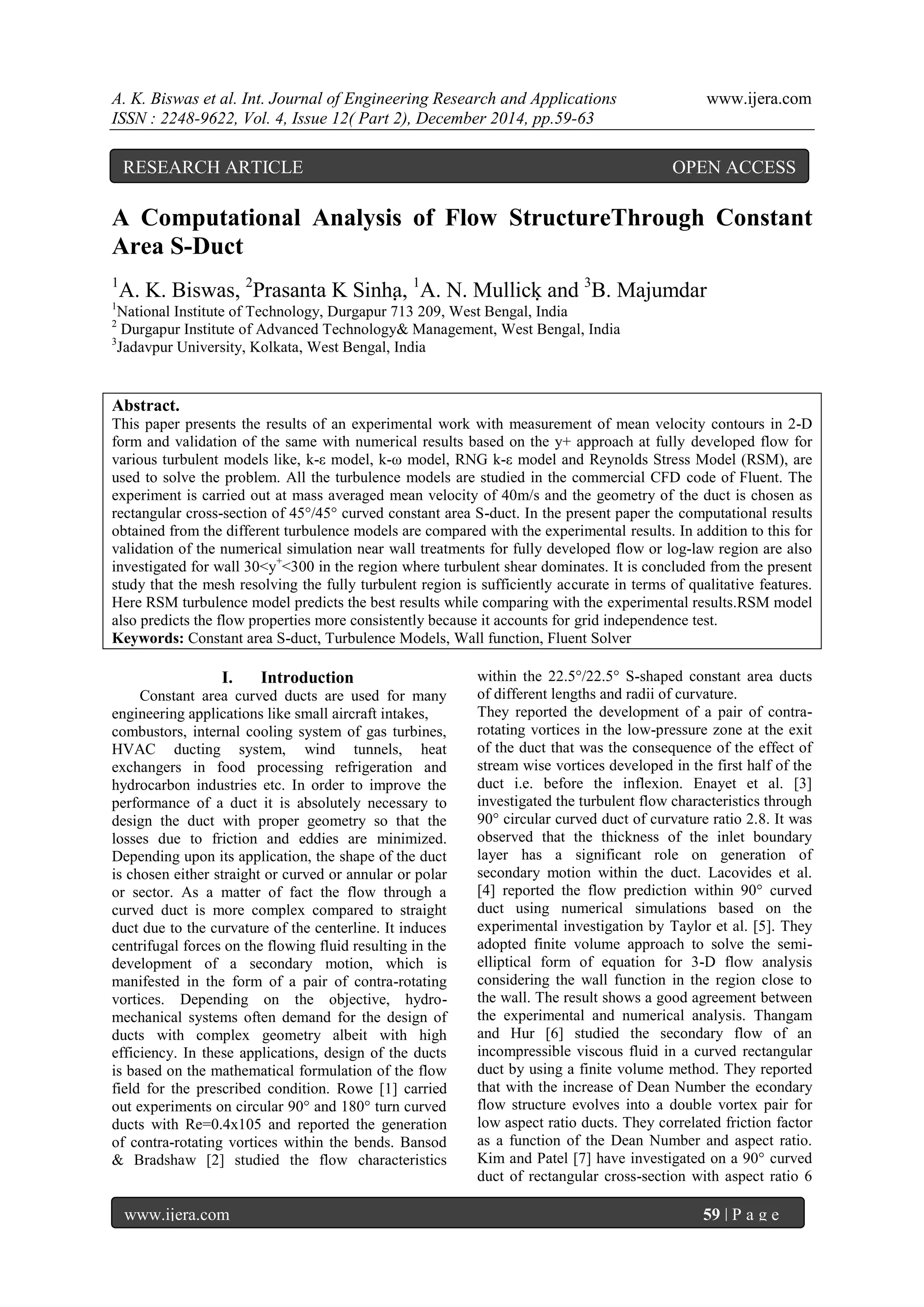 A Computational Analysis of Flow StructureThrough Constant Area S-Duct | PDF