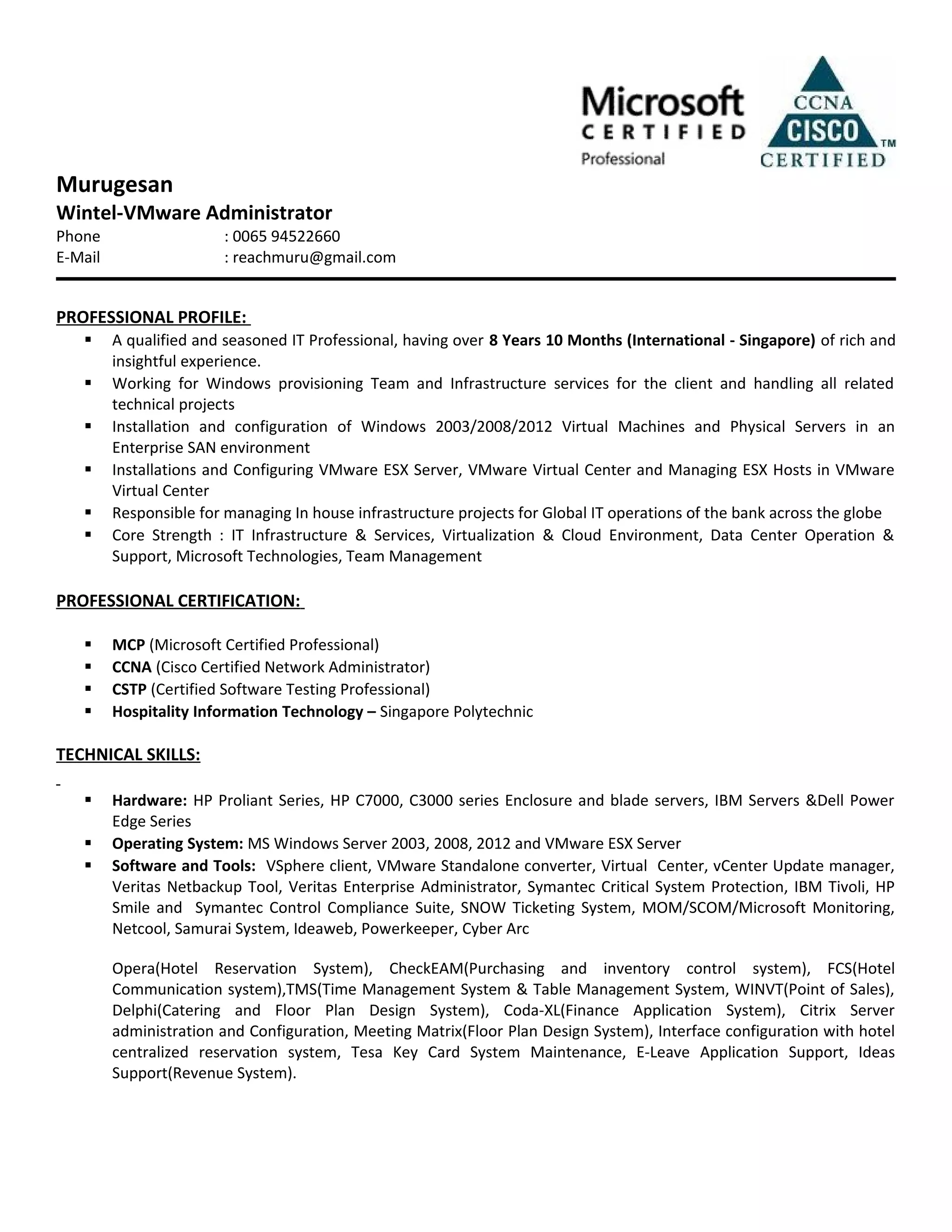 Wintel-VMWare Administrator_Muru-2 | PDF