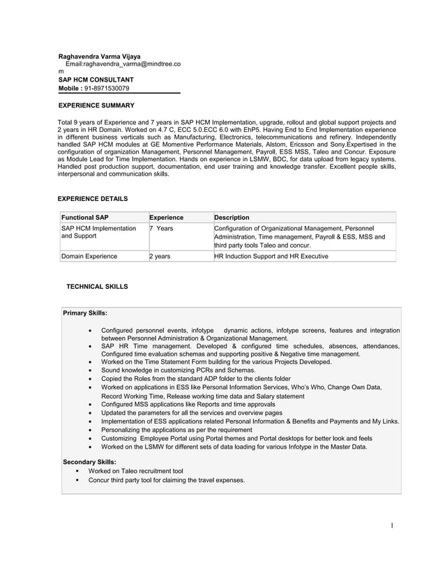 Raghavendra Varma_SAP HR Resume | DOC | IT and Internet Support | Internet