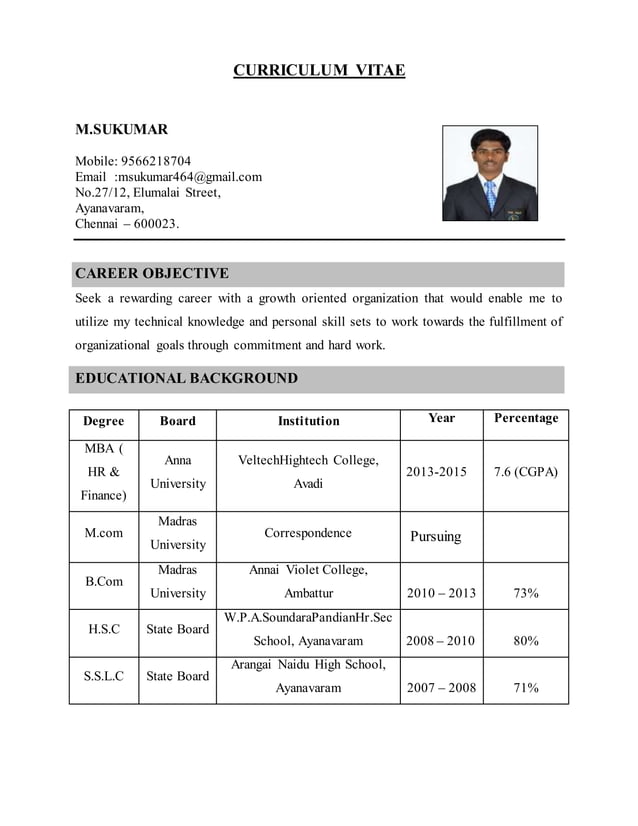 sukumar resume final | DOCX | Business | Business and Finance