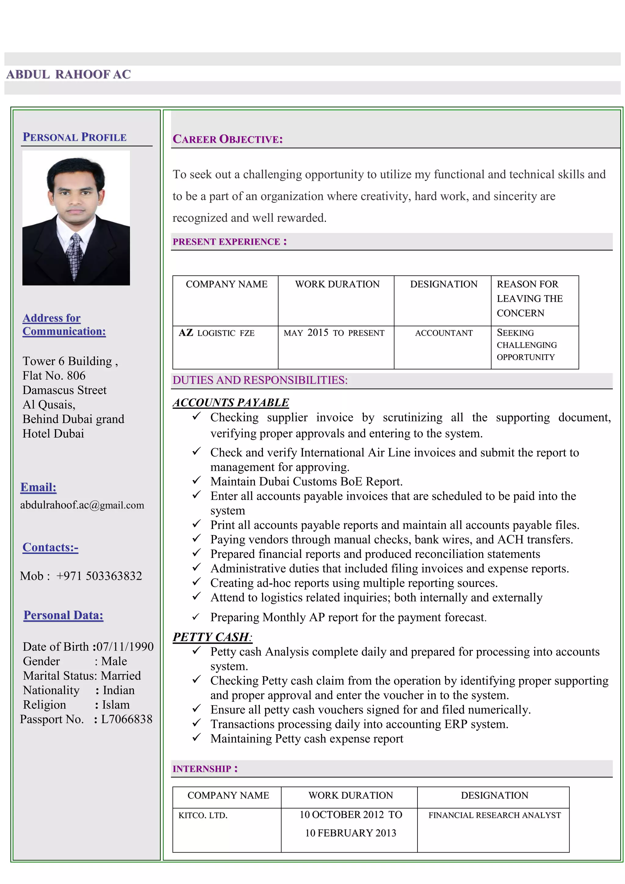 abdul rahoof cv-ac | PDF