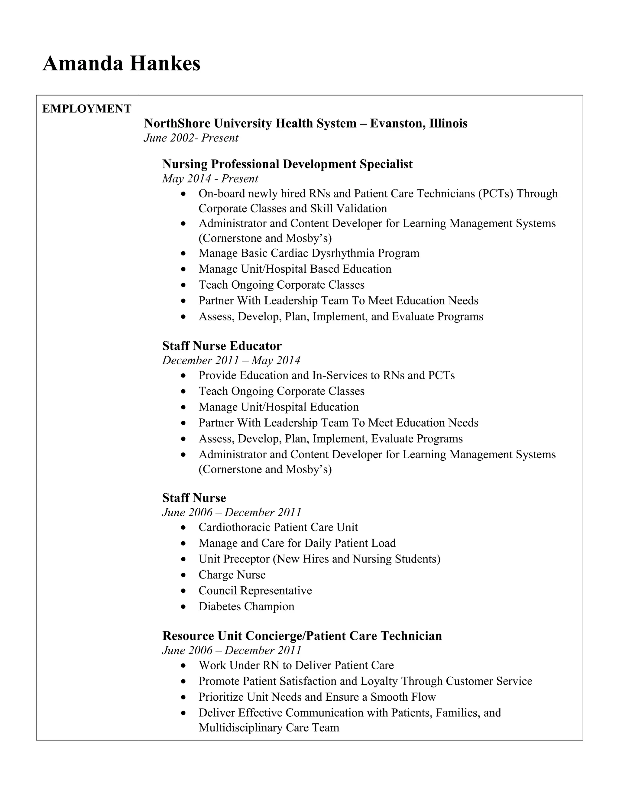 Amanda Hankes Curriculum Vitae Linked In | PDF