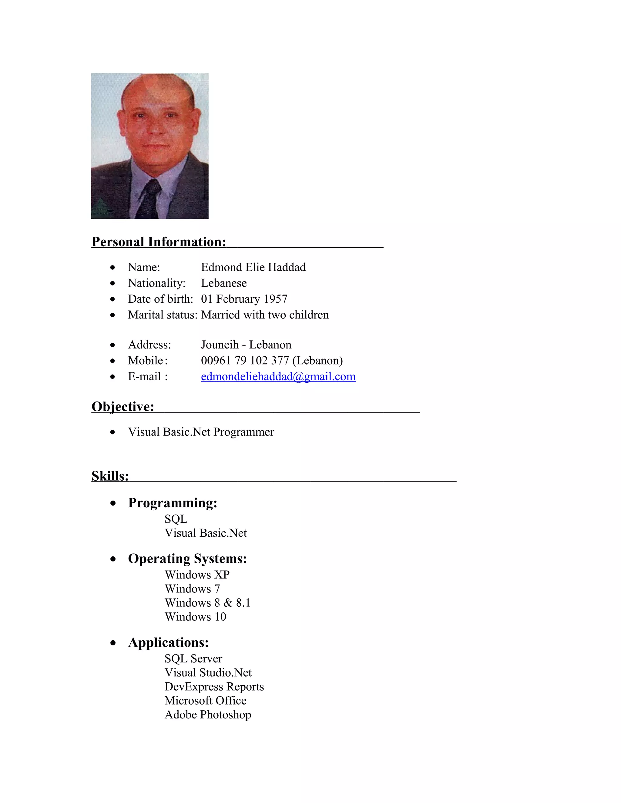Edmond Haddad CV | PDF