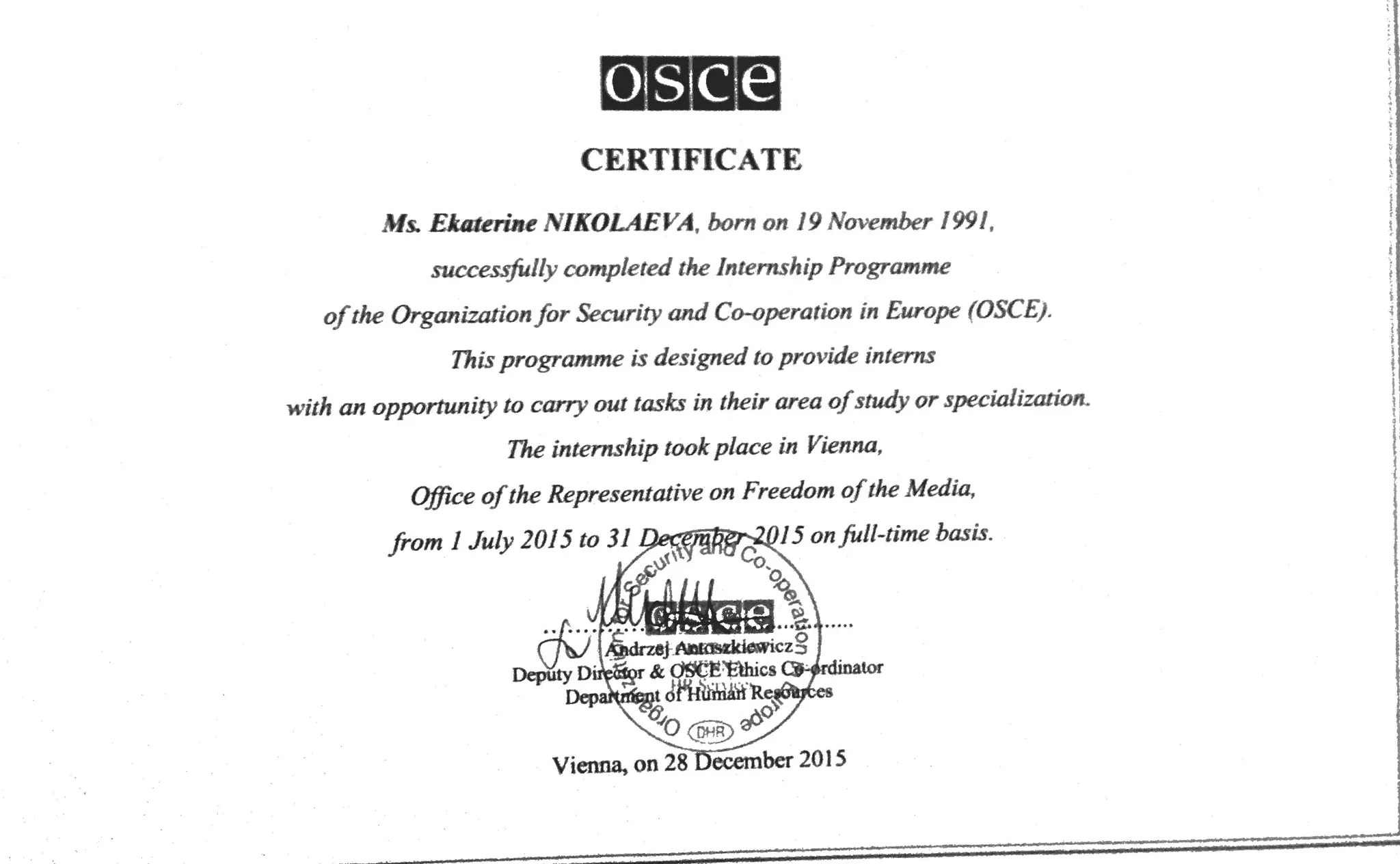 OSCE Certificate | PDF