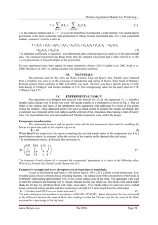 Mixture Experiment Models for Predicting the Compressive Strength and Water Absorption of Sand ...
